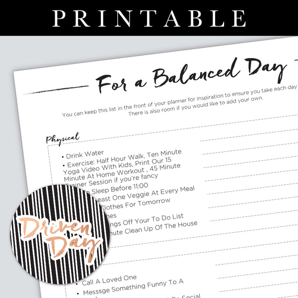 A Balanced Day Inspiration Printable – Driven Day