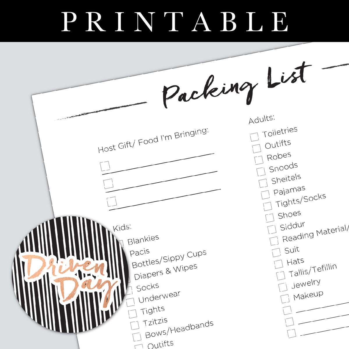 Packing List Printable – Driven Day